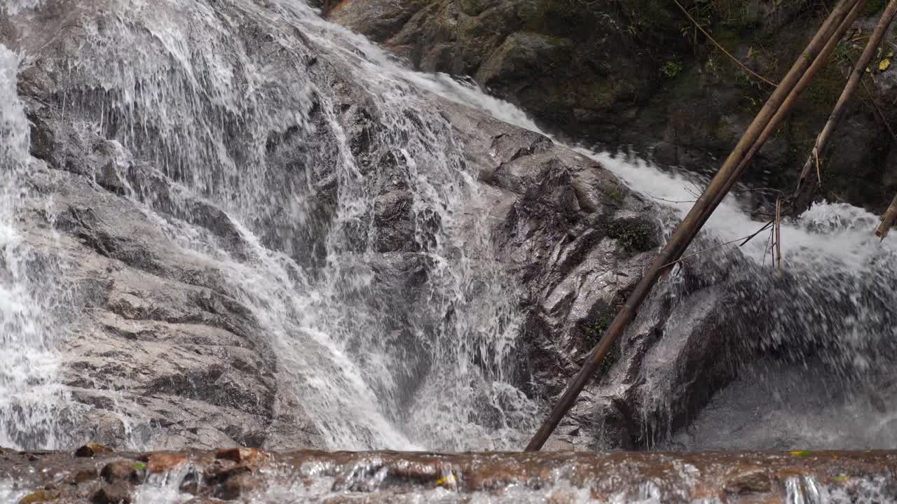 Tight Shot Over Beautiful Waterfall Cascades With Heavy Water Flow Free ...