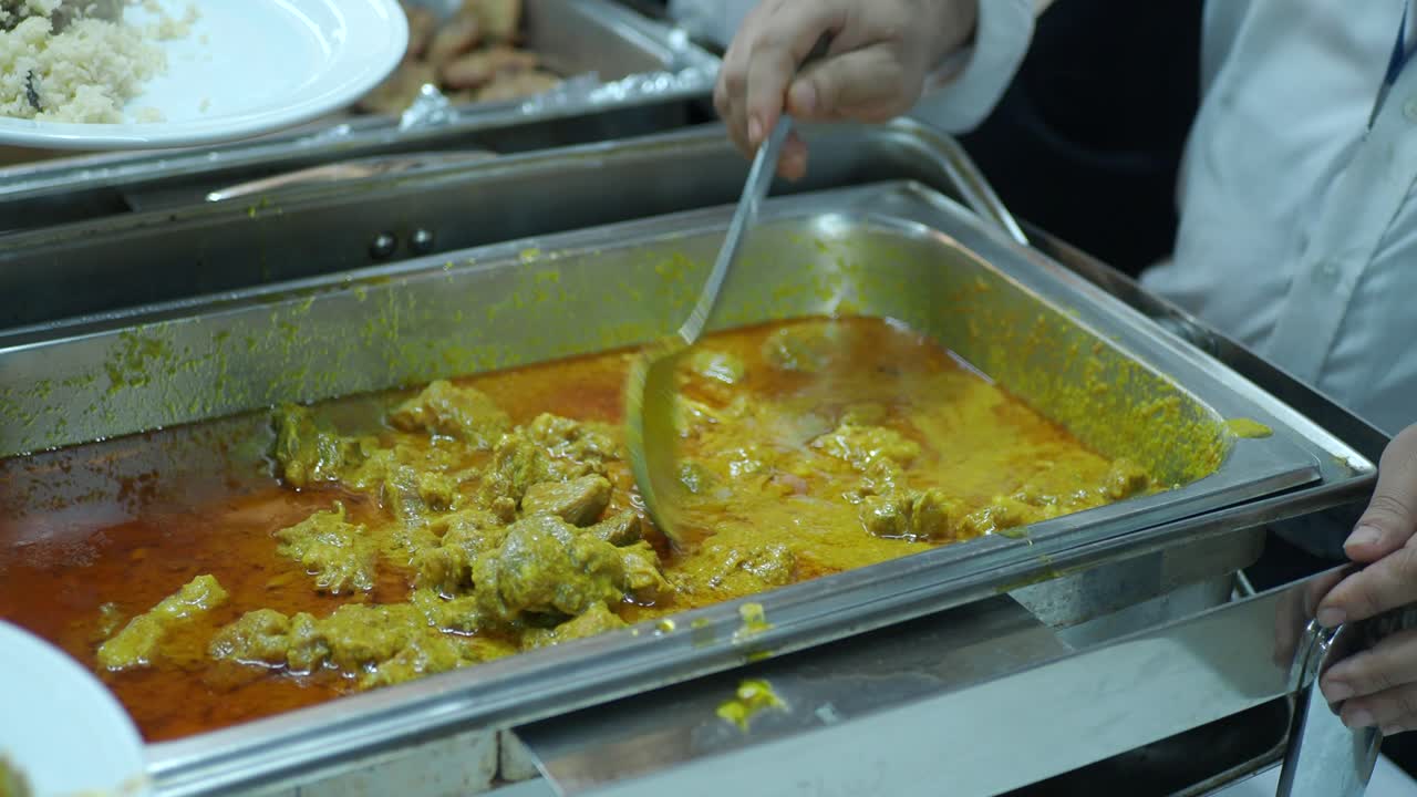 Food Buffet with Lamb Curry | Premium Stock Video Footage