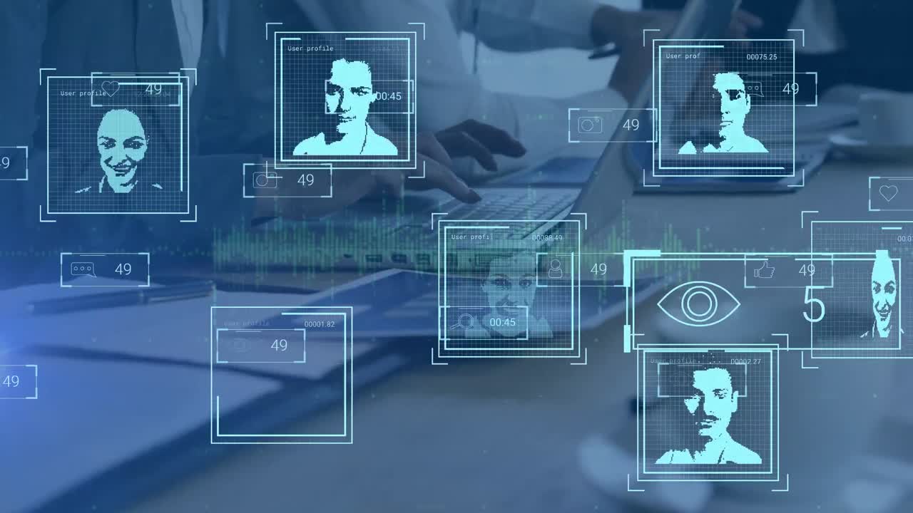 Premium stock video - Animation of multiracial user profiles scanning ...
