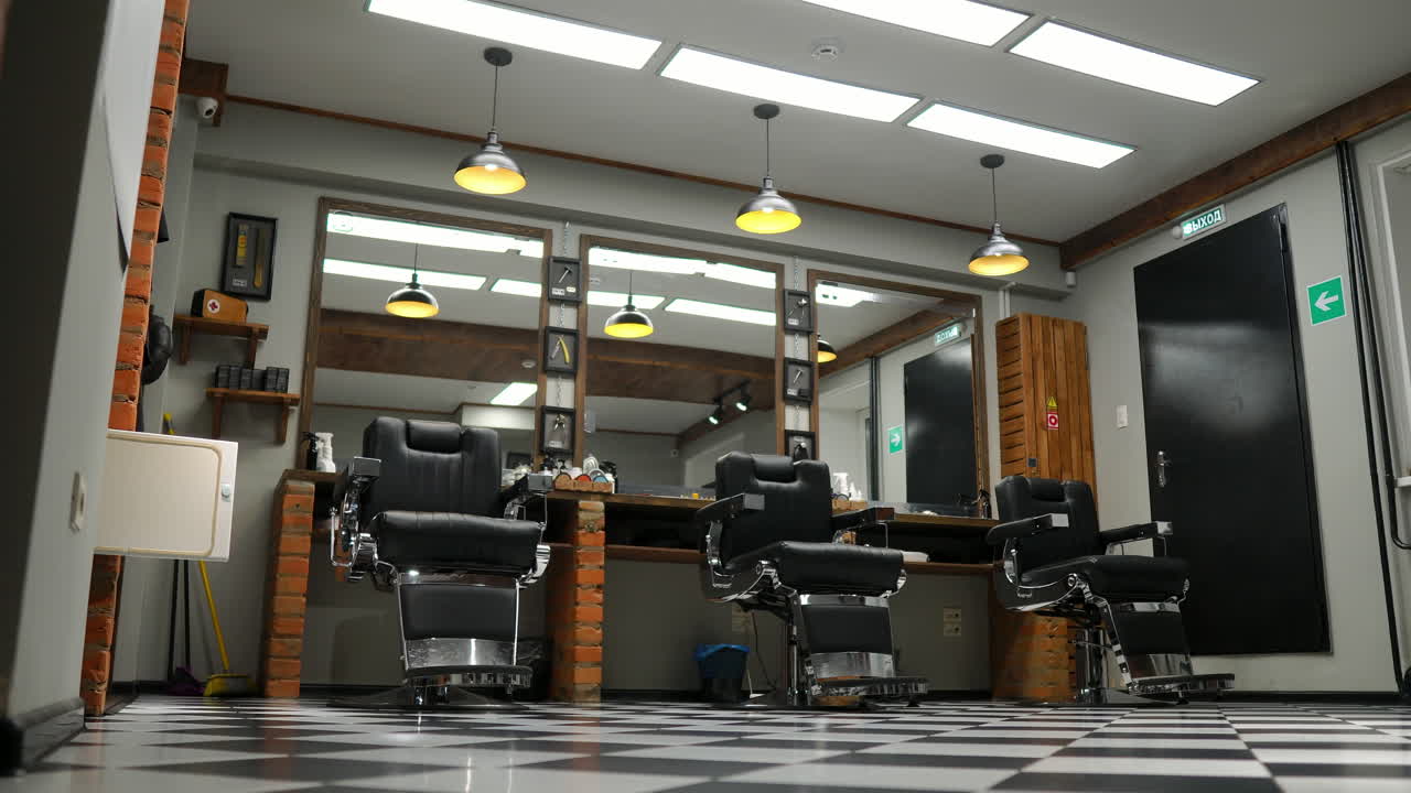 Premium stock video - Vintage hanging lamps in hairdressing salon ...