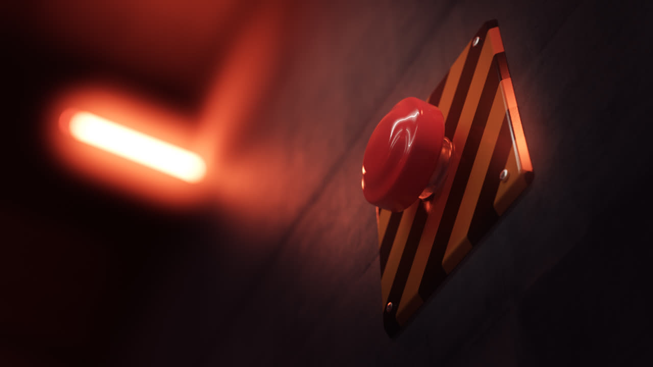 Premium stock video - Close up of a big red button during a danger ...