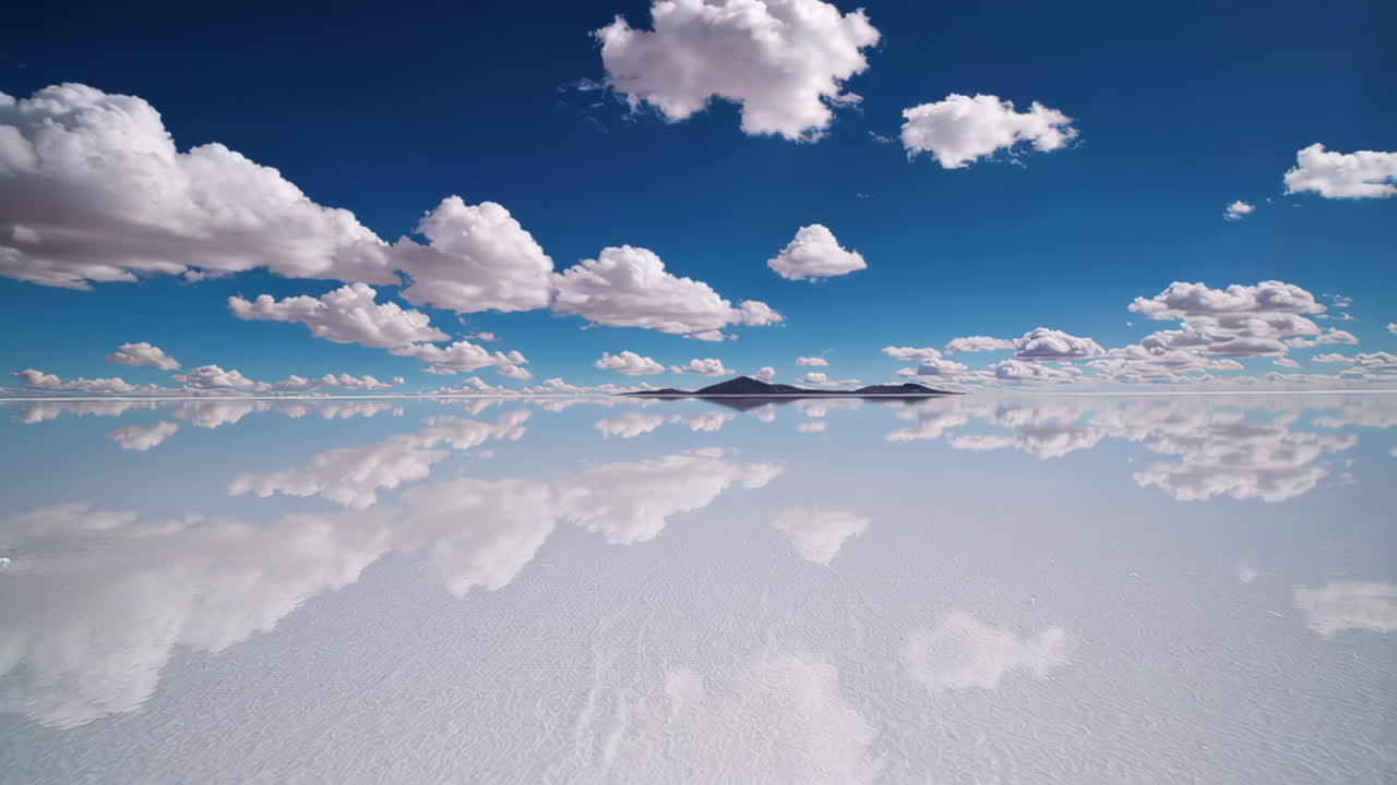 Reflective Salt Flat Landscape with Clouds | Premium Stock Video Footage