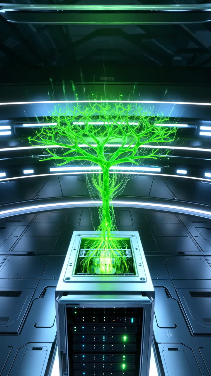 Digital Green Tree Growing from Server Rack in Data Center | Premium ...