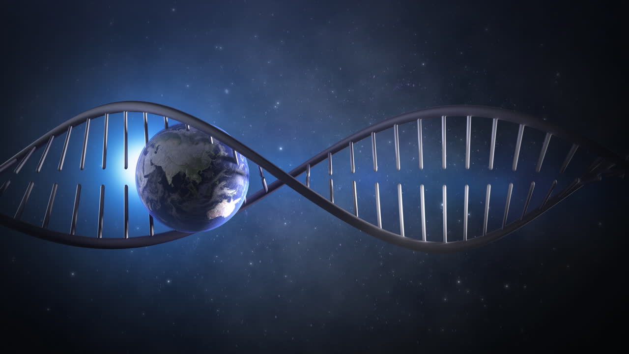 Premium stock video - Planet earth globe into dna strand helix