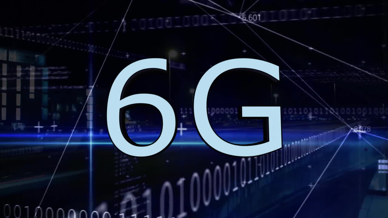 Premium stock video - Animation of 6g text and data processing over ...