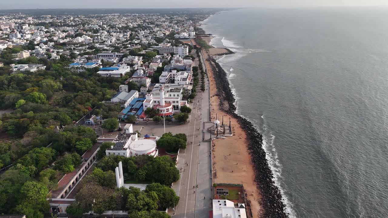 Early morning aerial footage shows the Puducherry city and the Mahatma ...