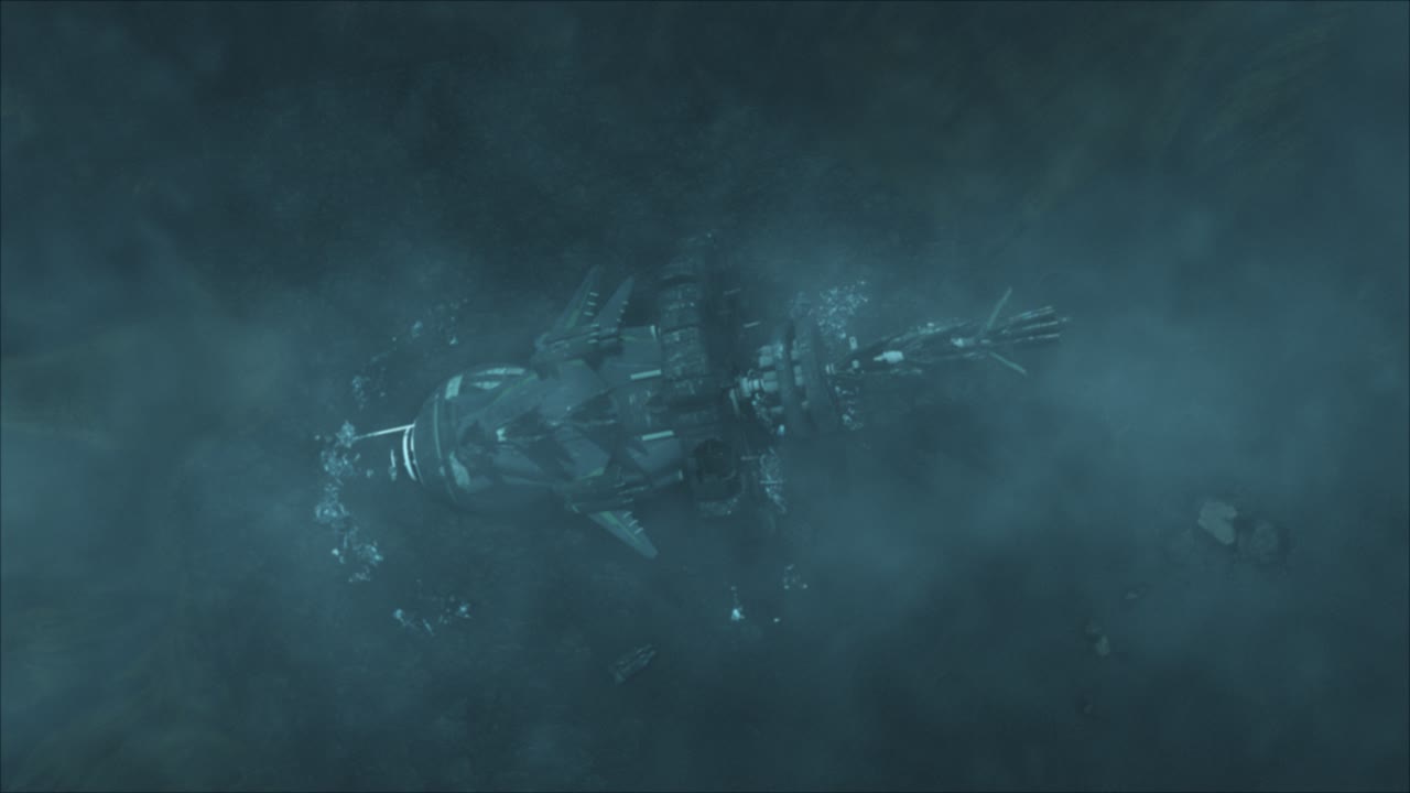 Cinematic Aerial Rotating Shot Of A Stormy Ancient Alien Crash Site ...