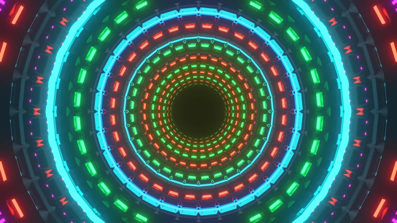 Motion Graphics Sci Fi: Colorful Neon Block Lights Form Round Circles ...