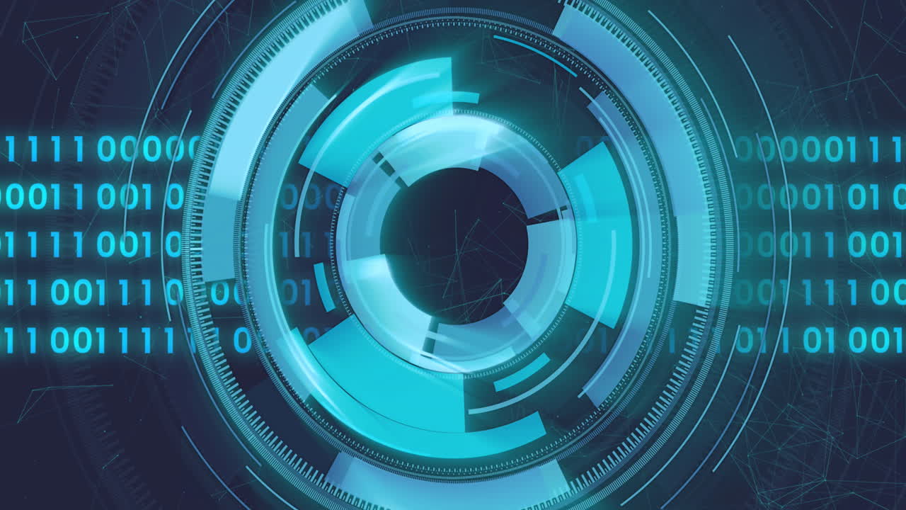 Animation Of Loading Circles Binary Codes And Connected Dots Over Black Background Free Stock 
