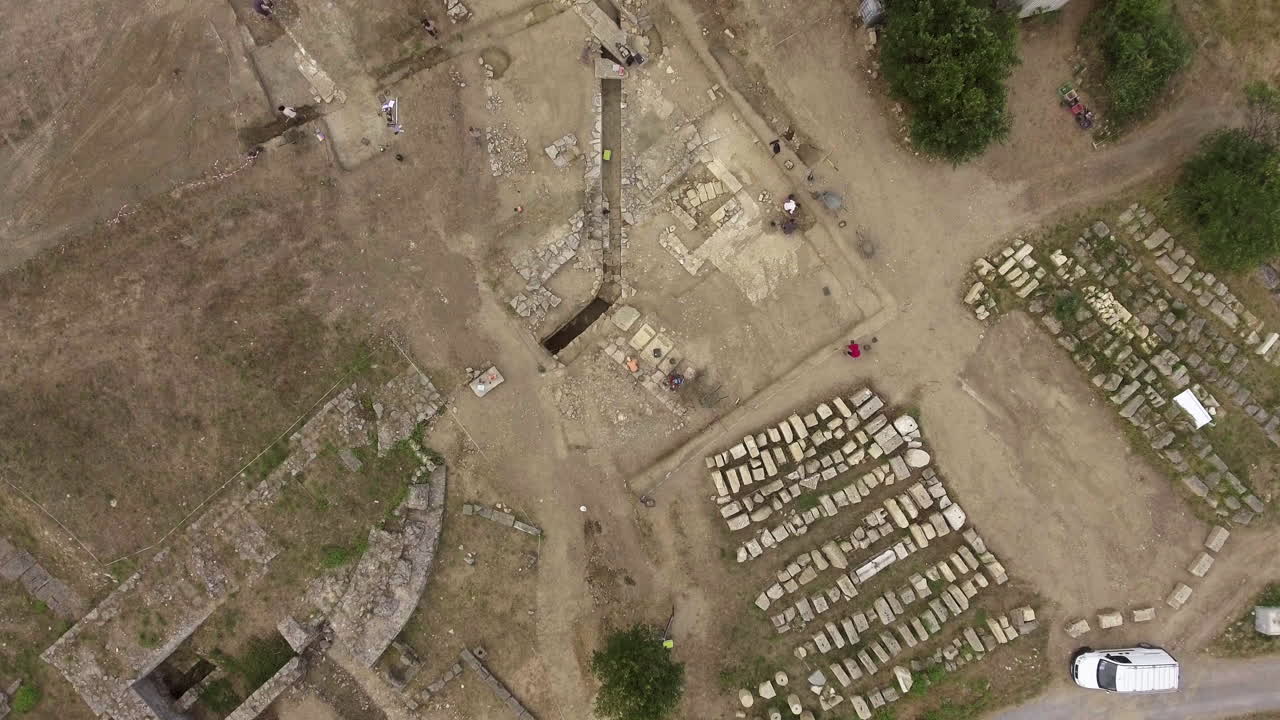 Roman monumental area archaeological site overlooks Montpellier ...