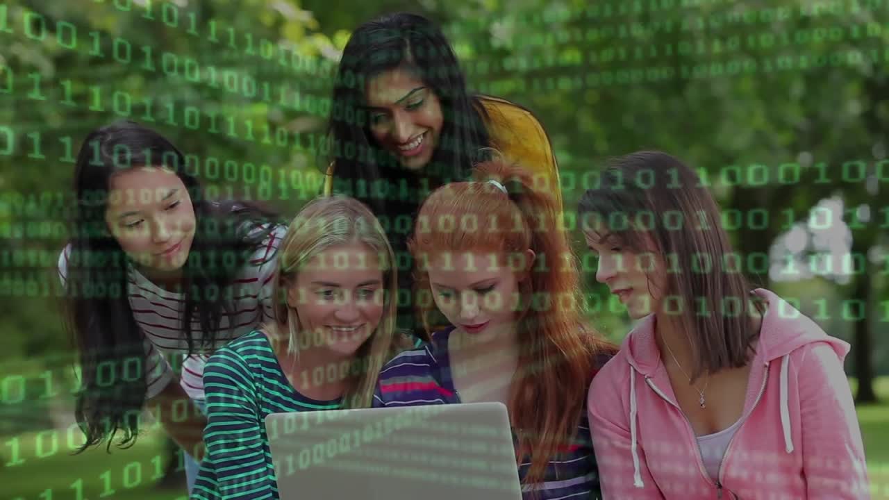 Premium stock video - Digital composition of binary coding data processing against group of ...
