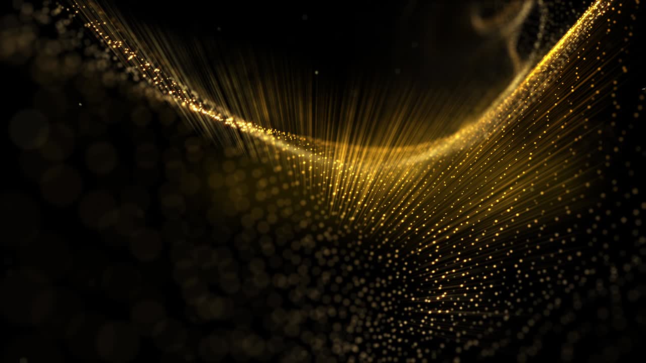 Digital Gold Particles Wave and light abstract background with shining ...