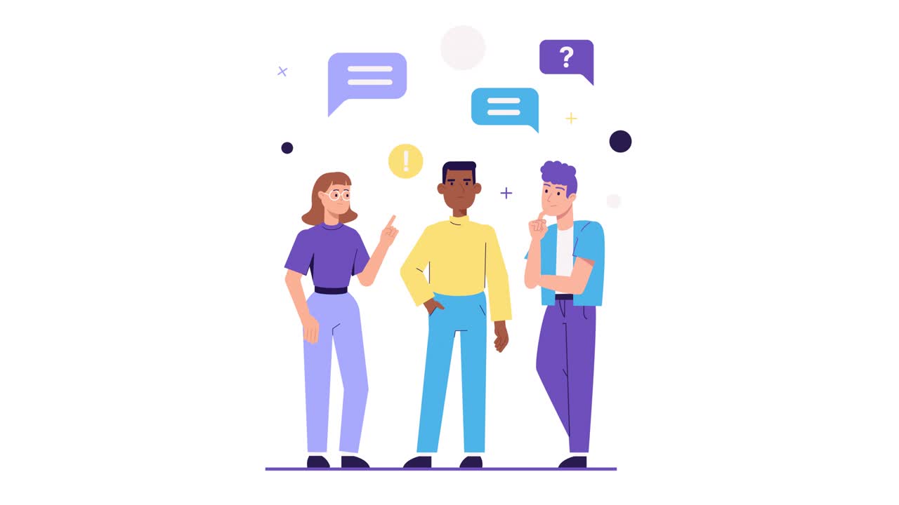 Teamwork and brainstorming concept animation. people think, talk and ...