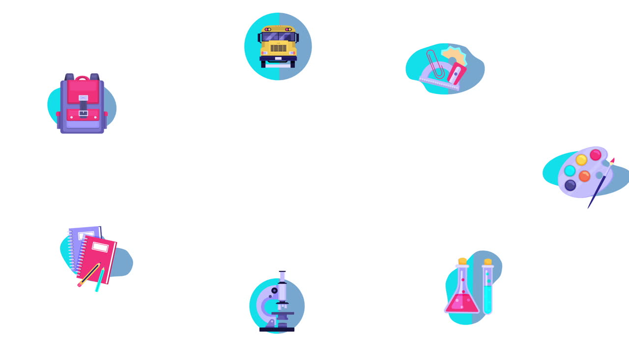 Animated rotatting back to school elements education with space in the ...