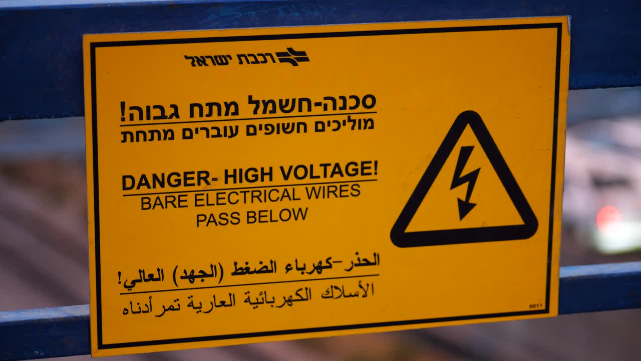 Danger sign, bare electrical wires hazard. close up Premium Stock Video ...