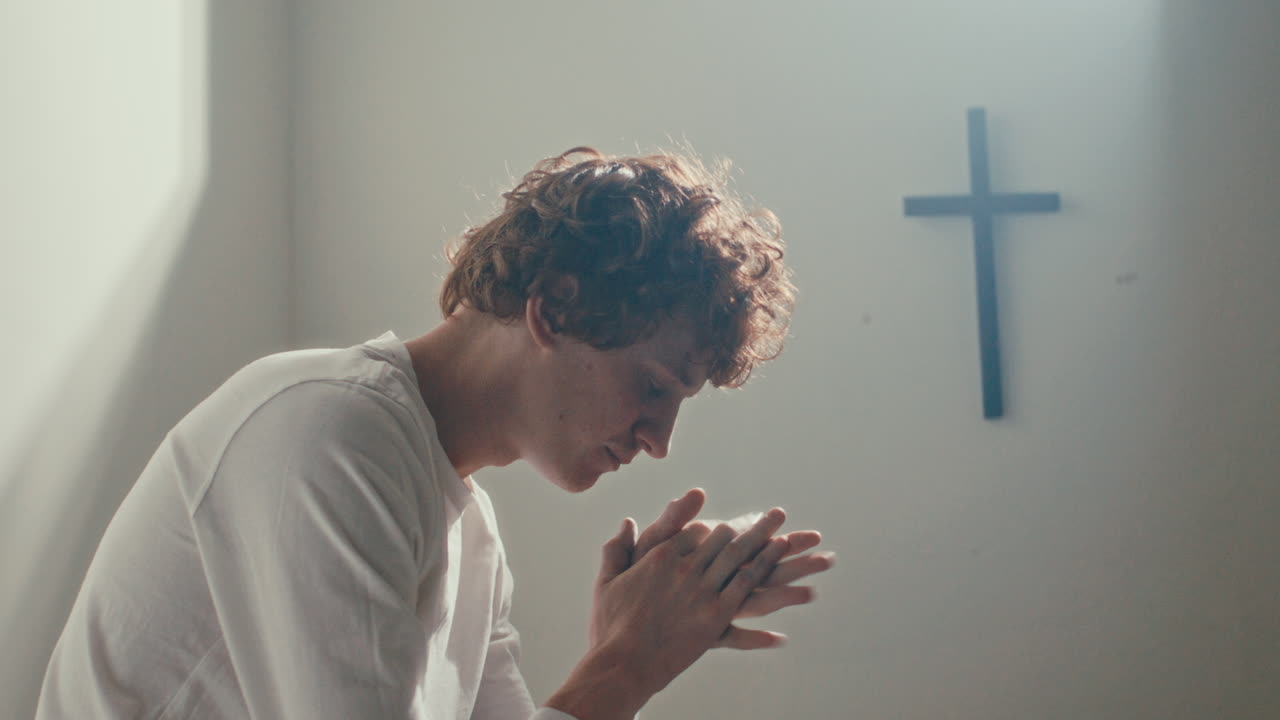 Psychiatric Patient Praying with Priest in Mental Hospital Ward ...