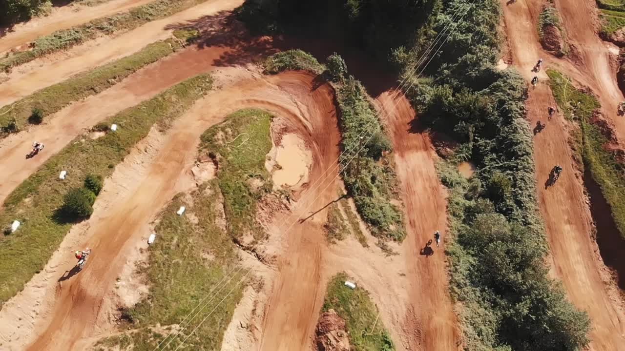 Premium stock video - Bird's eye view of the motocross track