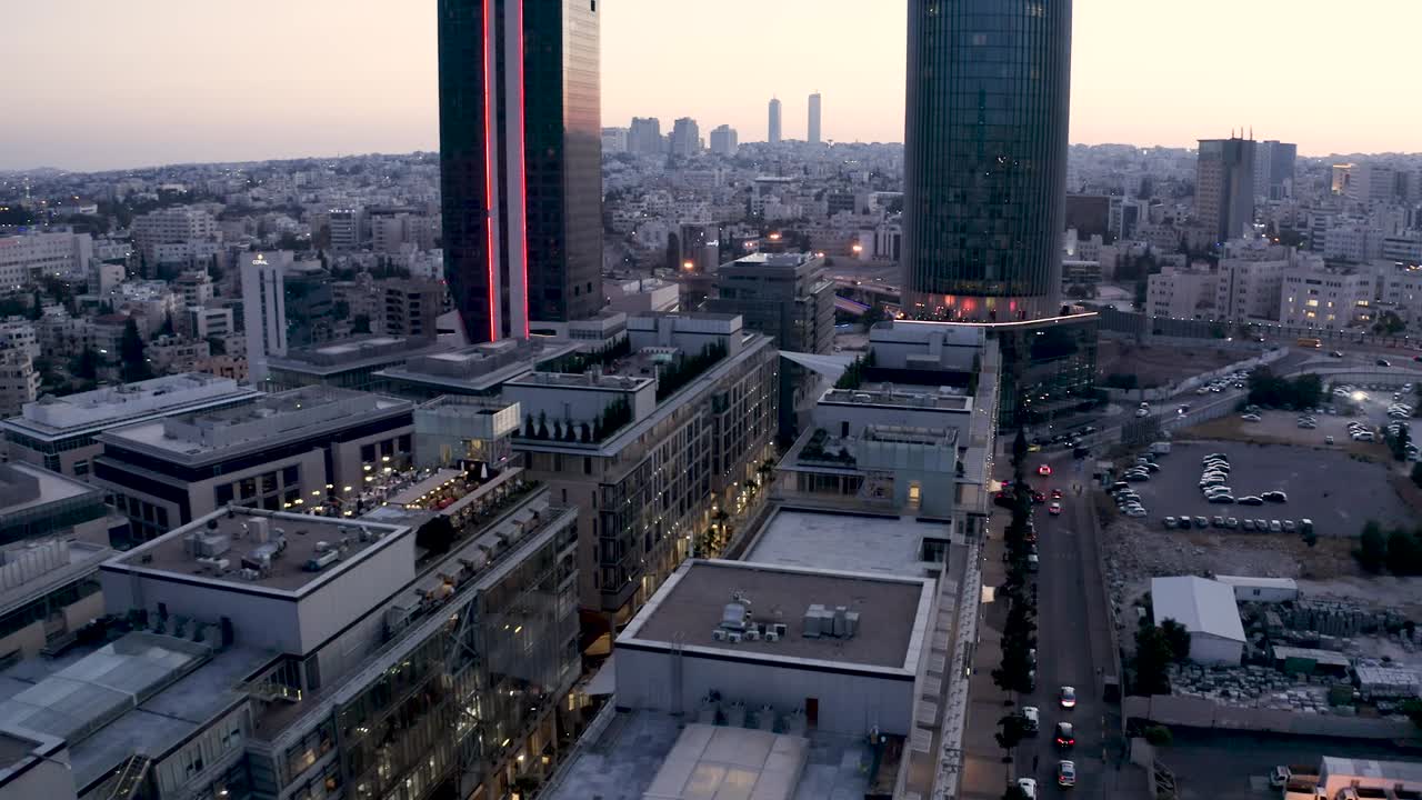 Premium stock video - Drone footage for amman abdali sunset roof tops ...
