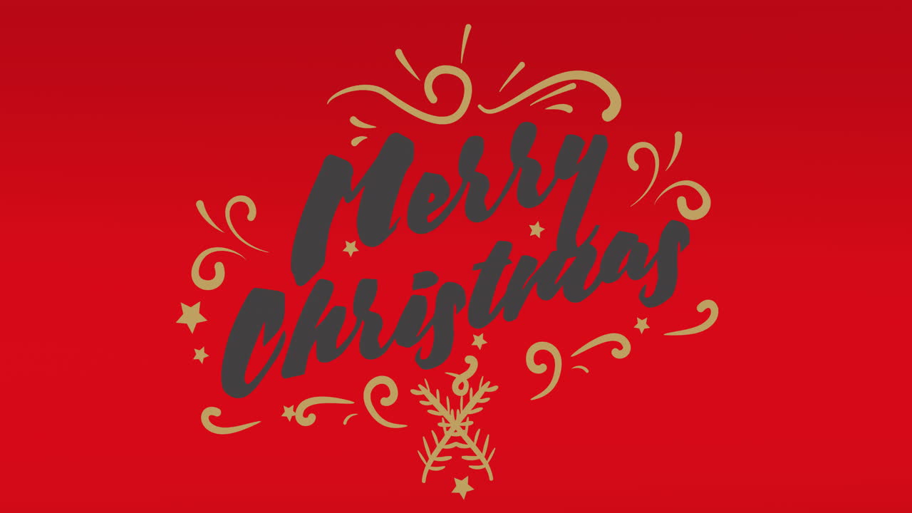 Merry Christmas text animation with decorative elements on red ...