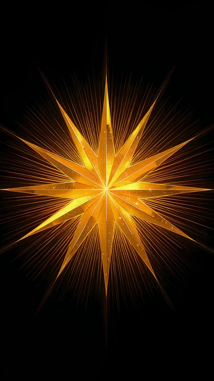 Vertical video: Pulsing gold star rotating by core flare folding open ...