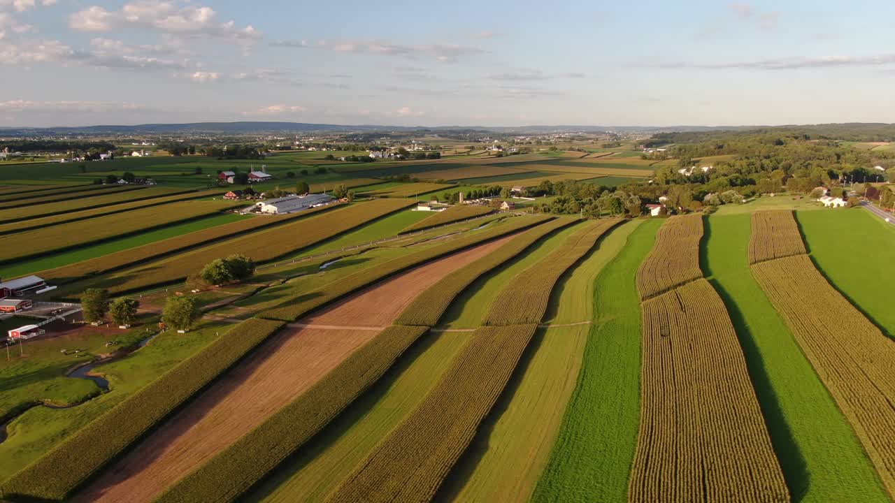 Premium stock video - Aerial truck shot reveals long colorful fields of ...