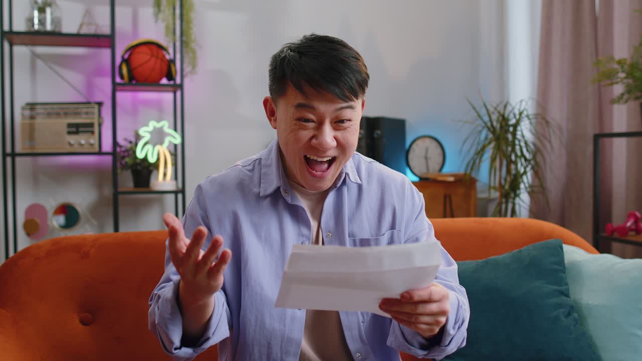 Man Open Envelope Letter Reads It Feel Happy, Career Growth Advance ...