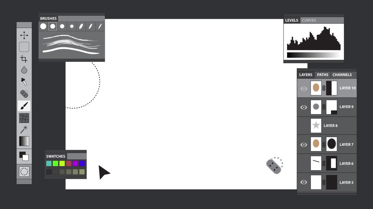 Photo editing interface animation with a white screen for image or ...