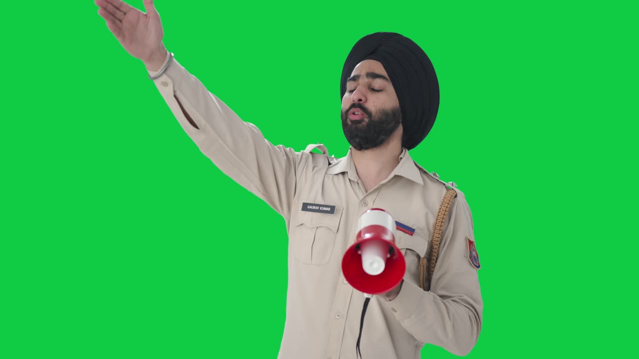 Angry Sikh Indian Police Man Controlling Crowd Green Screen Free Stock ...