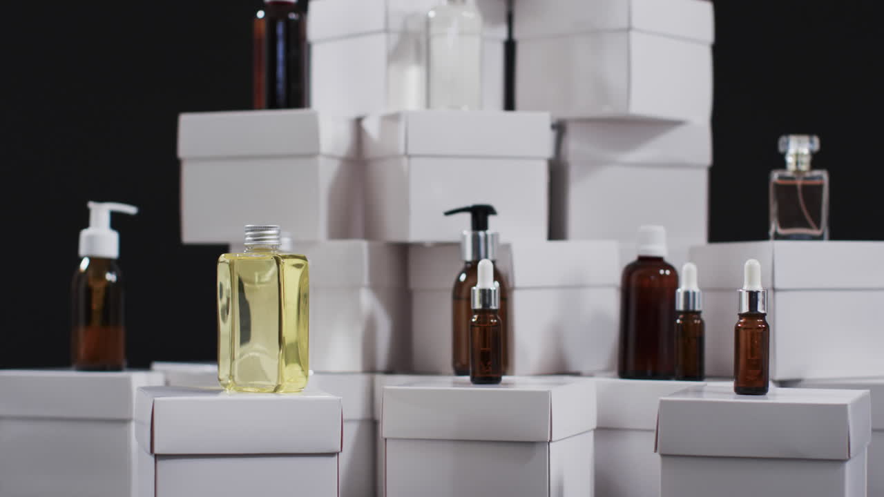 Video of beauty products with white cardboard boxes with copy space ...