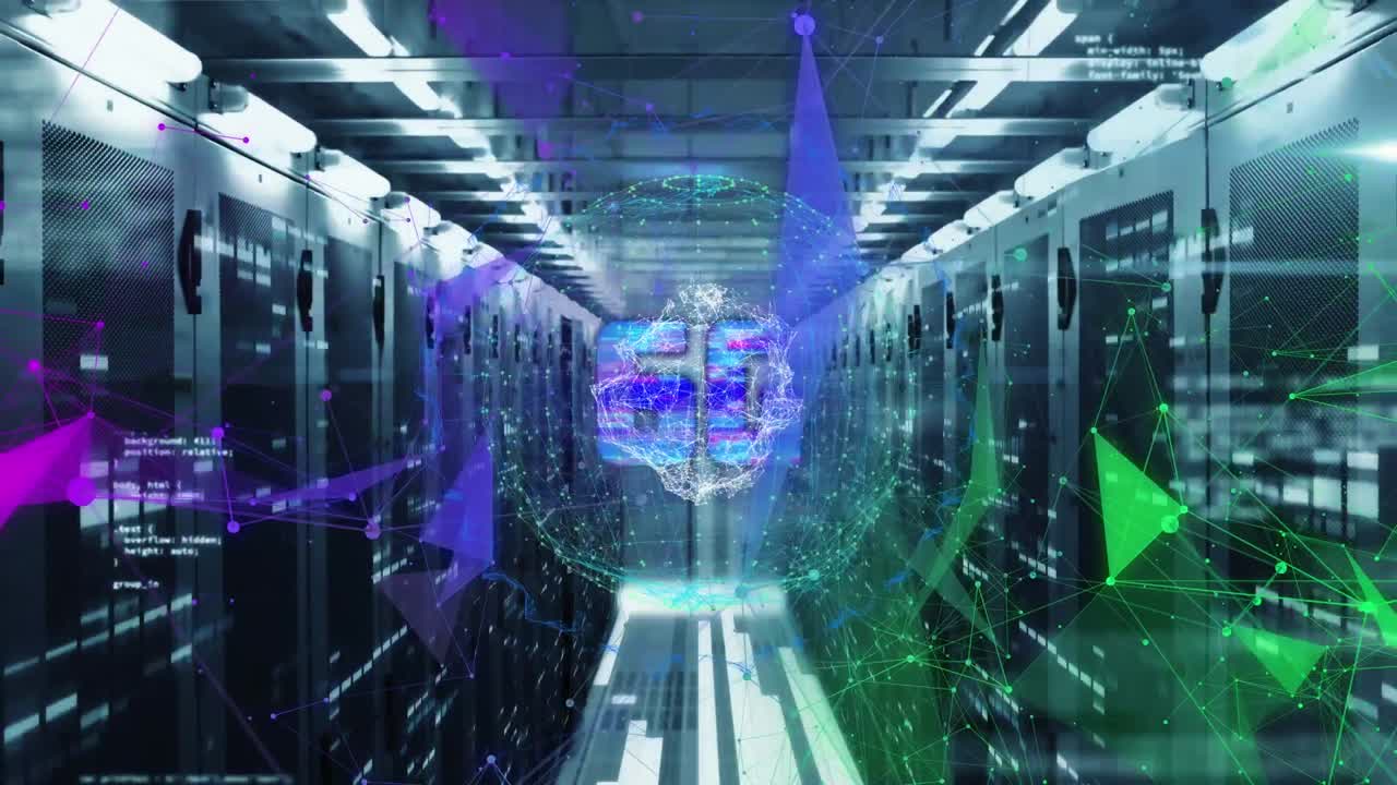 Animation Of Connected Dots, Computer Language, Globe Over Data Storage ...