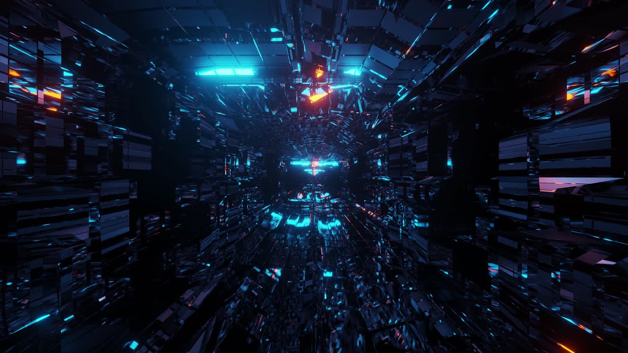 Premium stock video - Chipped blue glass tunnel, science fiction space ...