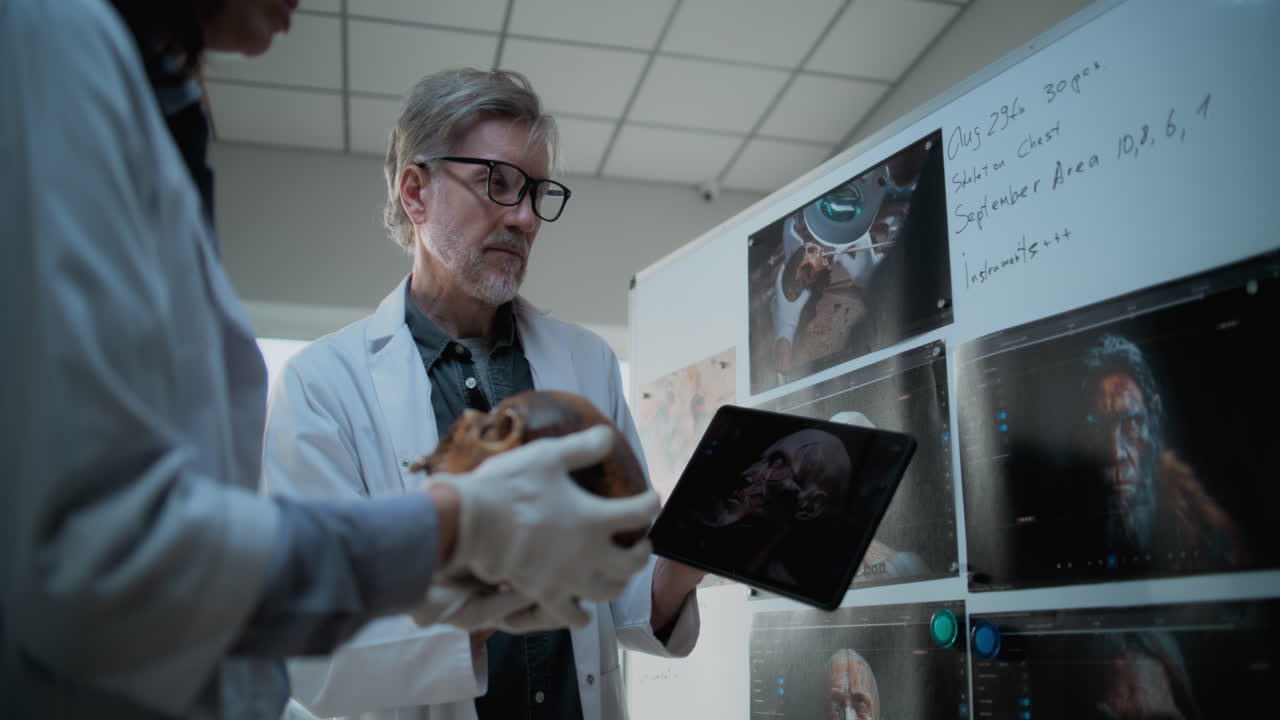 scientists examining a human skull in a laboratory | freepik