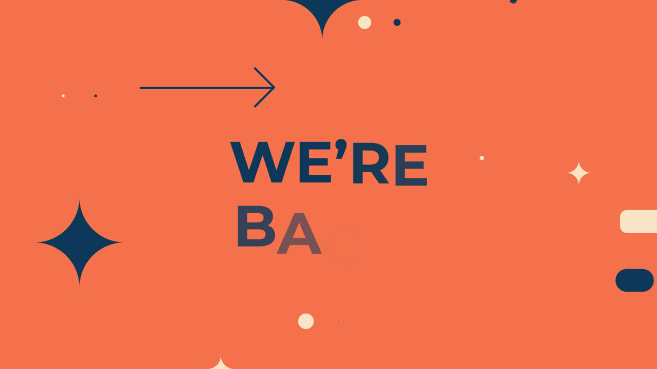 We're Back! Announcement Banner with Abstract Geometric Shapes ...