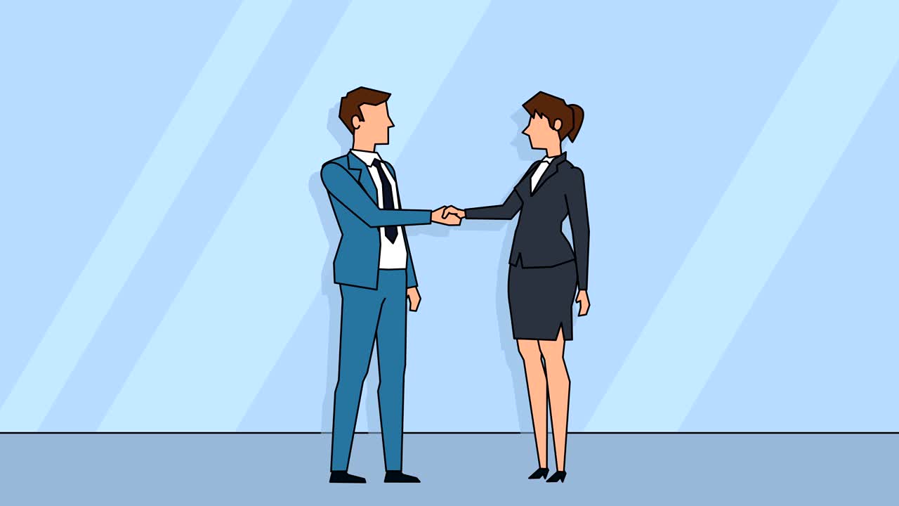 Flat cartoon business people characters success shake hands team ...