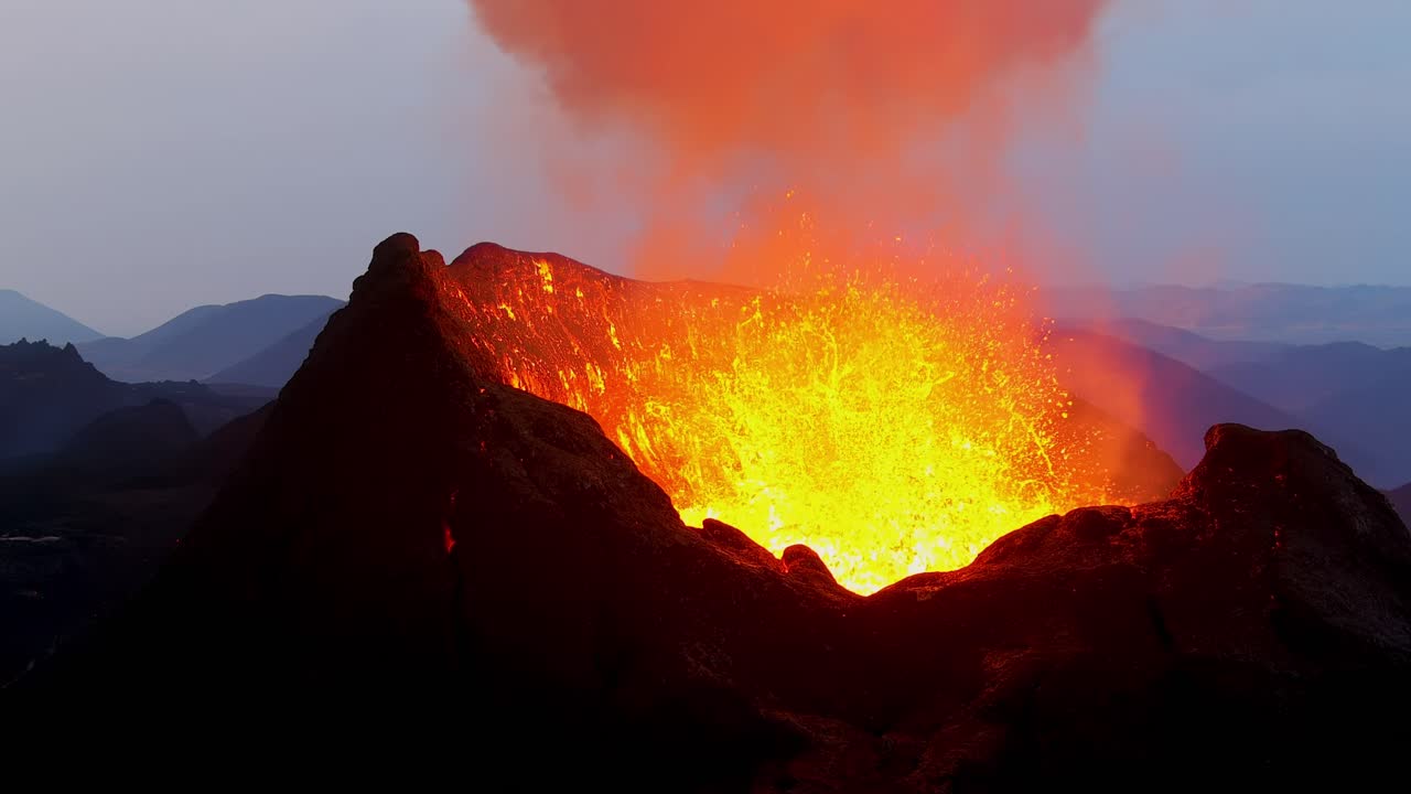 Slow motion explosion of lava in crater at the fagradalsfjall volcano ...