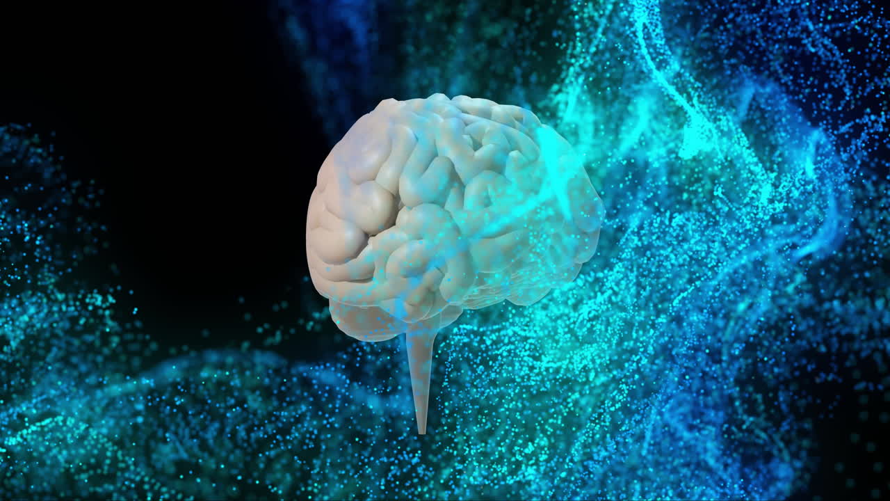 animation of digital brain spinning over blue spots | freepik