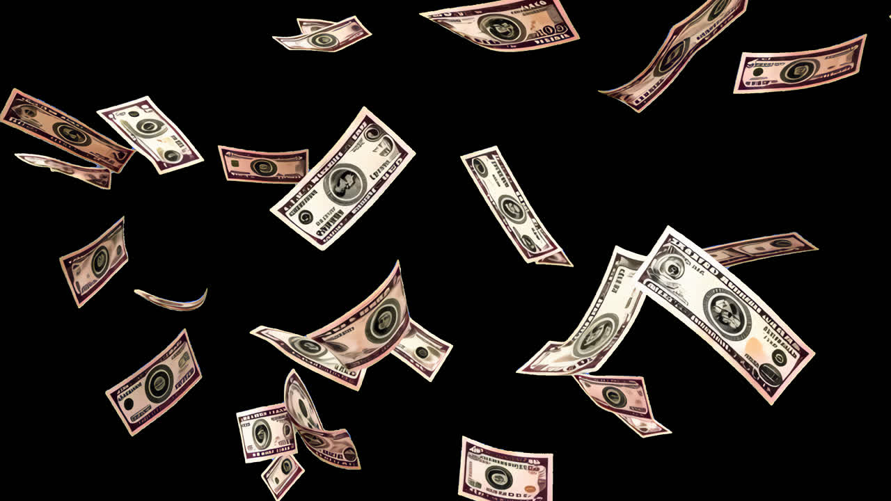 Floating money in air animated overlay, transparent 4K video, alpha ...