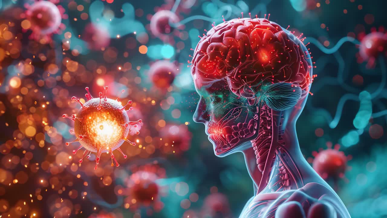 Brain and Virus Medical Illustration | Premium Stock Video Footage