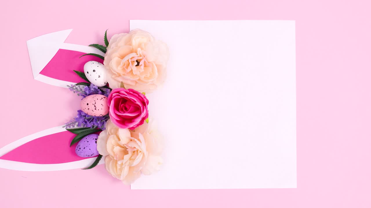 Vertical creative paper card note with bunny ears and bloom spring ...