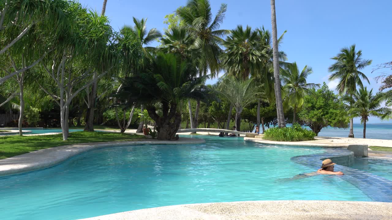 Tourists Enjoying The Summer At The Cozy Outdoor Pool In Dos Palmos ...