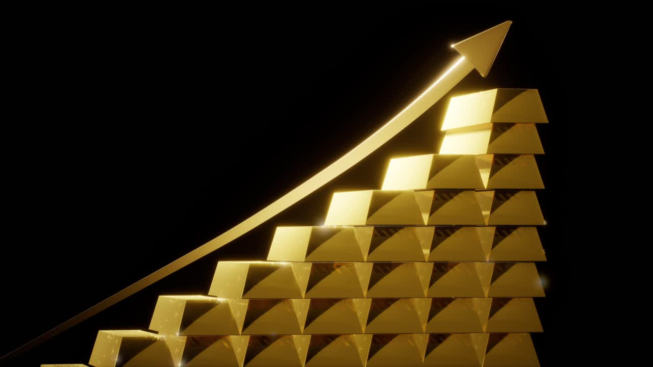 Stacked Gold Bars Forming An Upward Trend Graph Against, Symbolizing ...