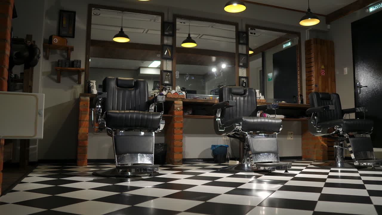Premium stock video - Vintage hanging lamps in hairdressing salon ...
