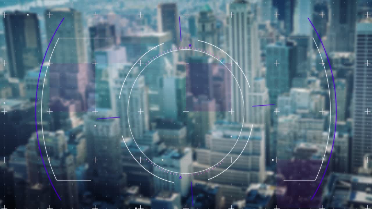 Digital Composite Video Of Scope Scanning Over Cityscape Free Stock ...