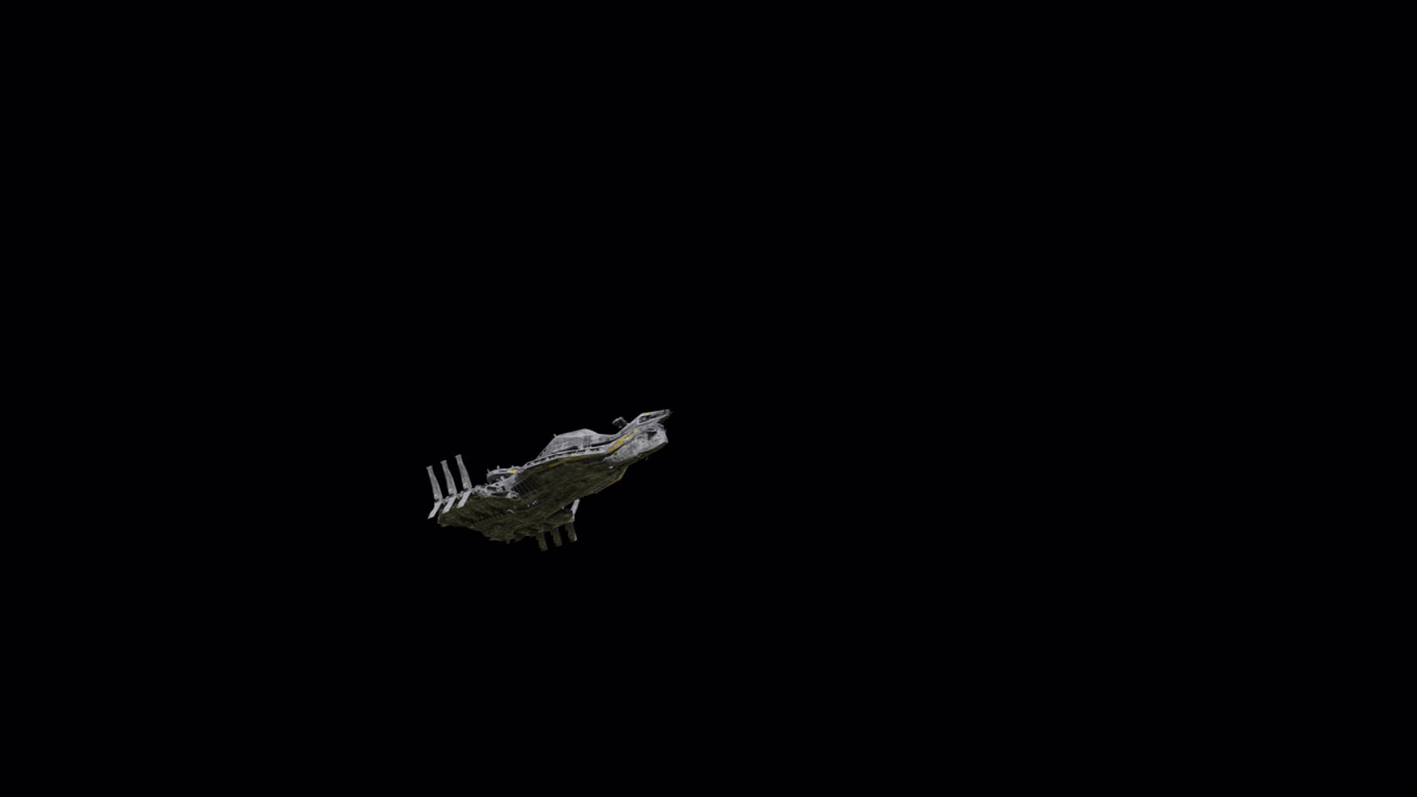 Giant Spaceship Slowly Flying, Side Left View, Black Background ...