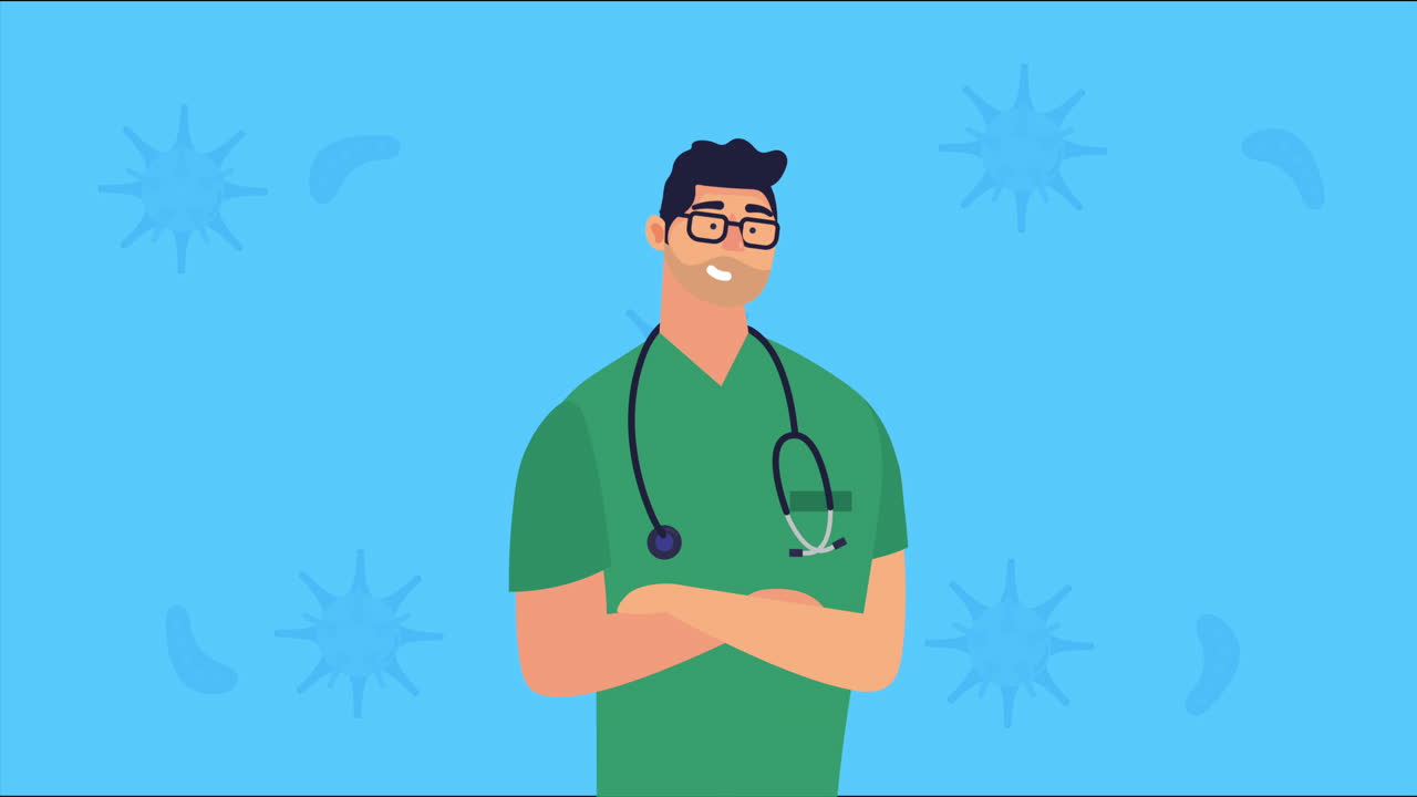Doctor with stethoscope character animation | Premium Stock Video Footage