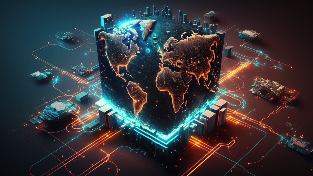 3d illustration of digital technology and cyber global data network ...