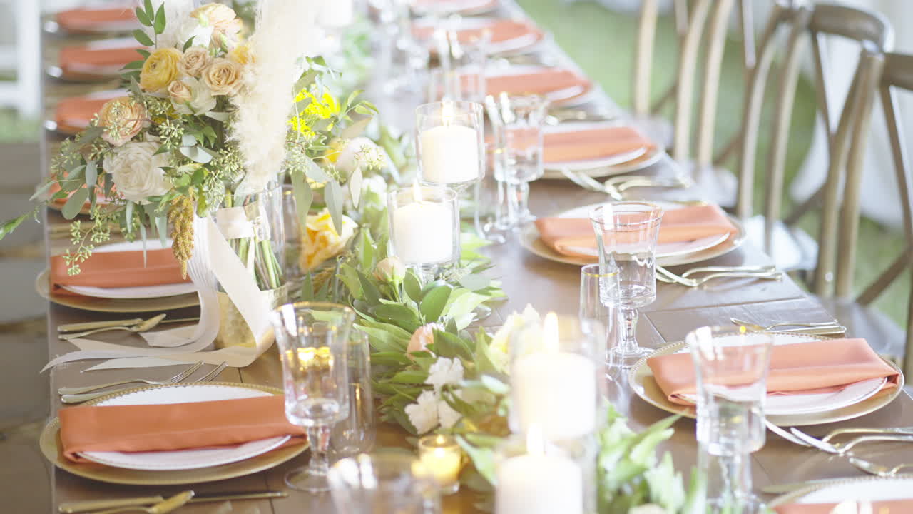 Premium stock video - Wedding dining table setup beautiful layout ready ...