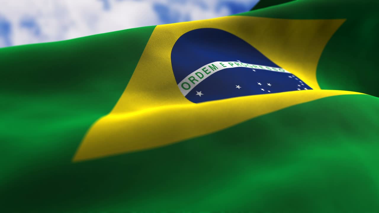 Brasil flag waving in the wind with highly detailed fabric texture ...