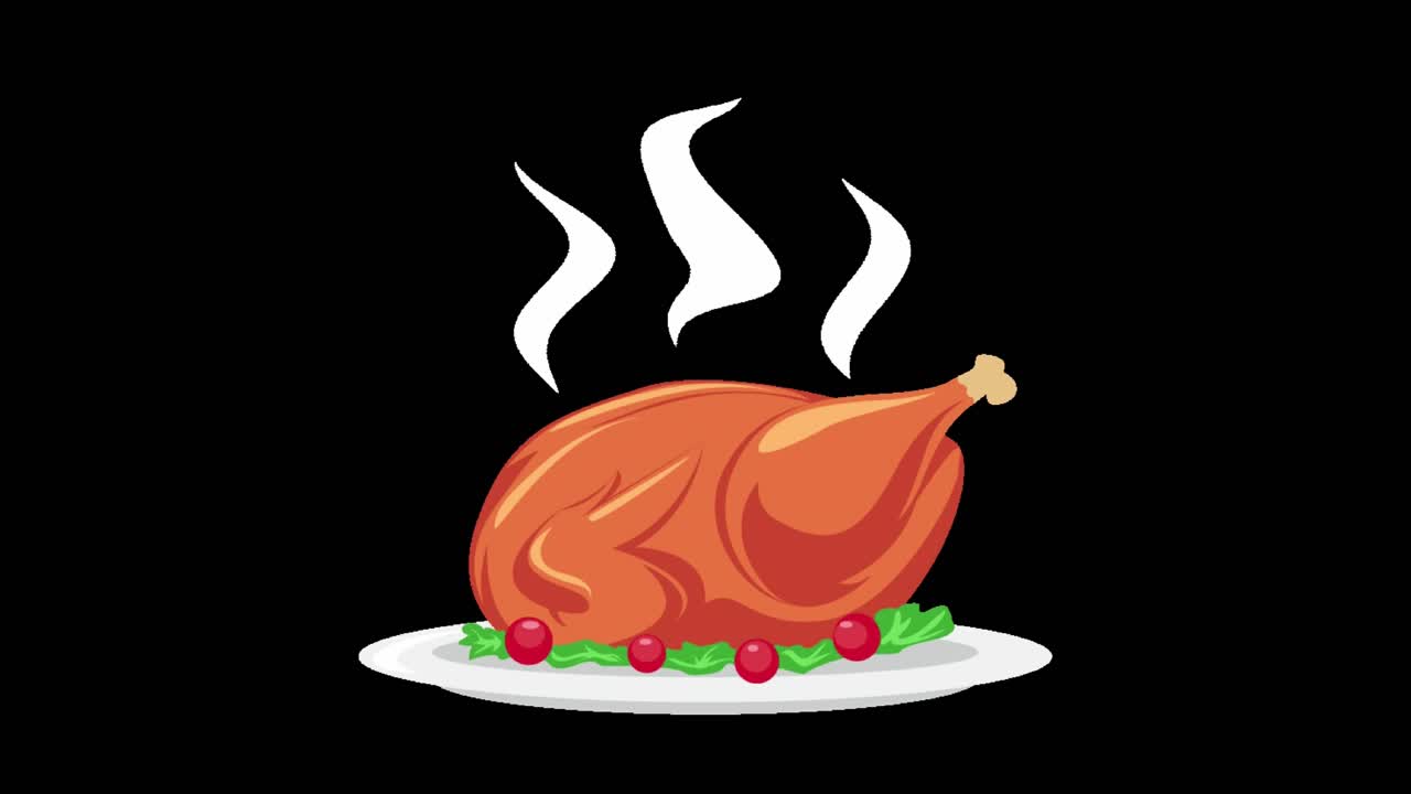 Premium stock video - Animated thanksgiving turkey steaming black screen 4k