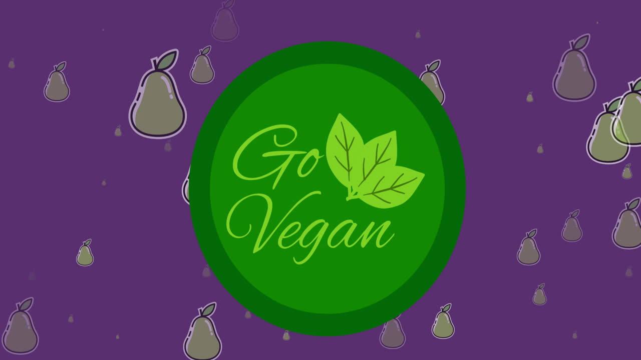 Animation of go vegan text over pears icons | Premium Stock Video Footage